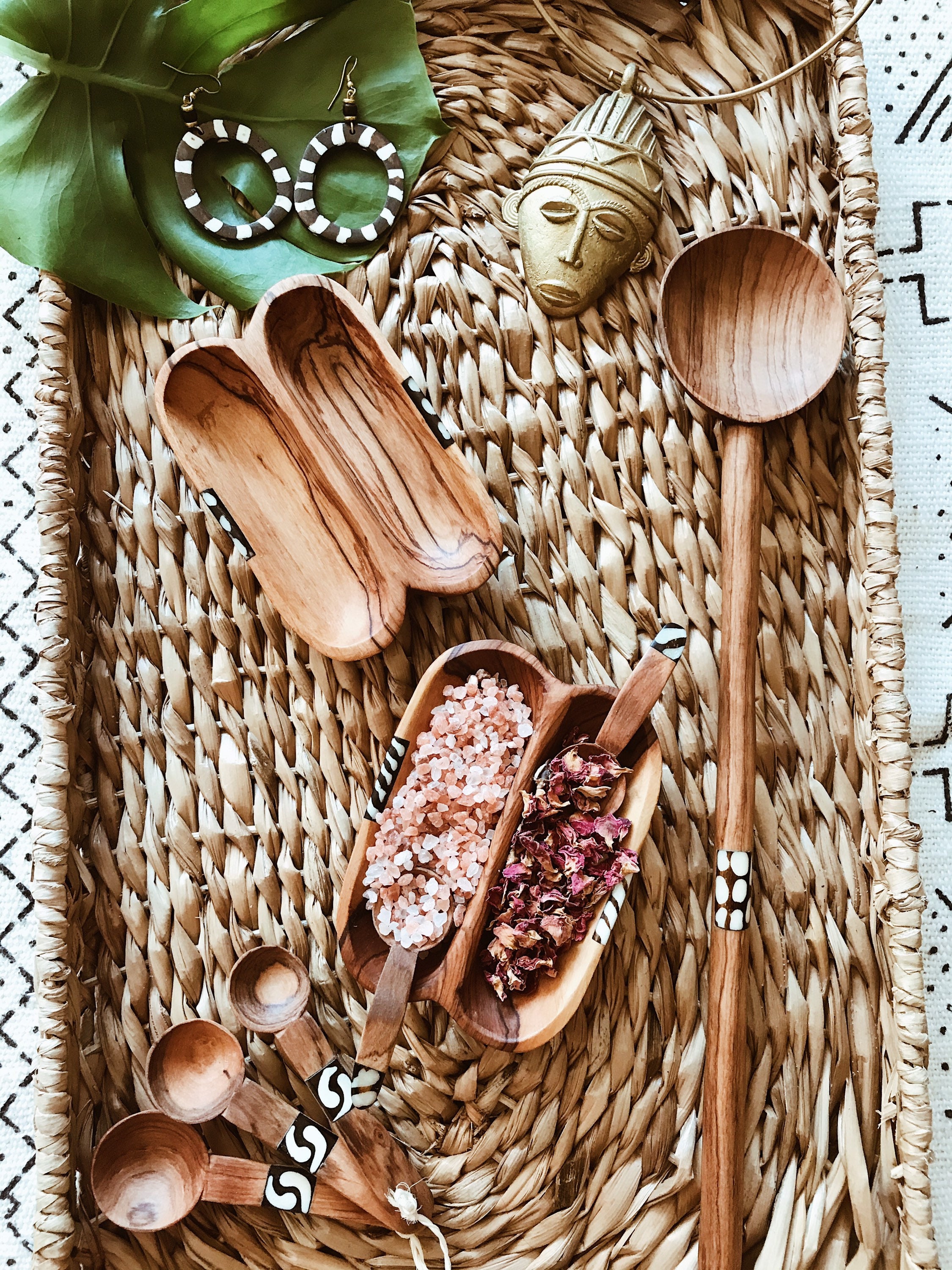Twin Batik Olive Wood Spice Dish // African Goods African | Etsy