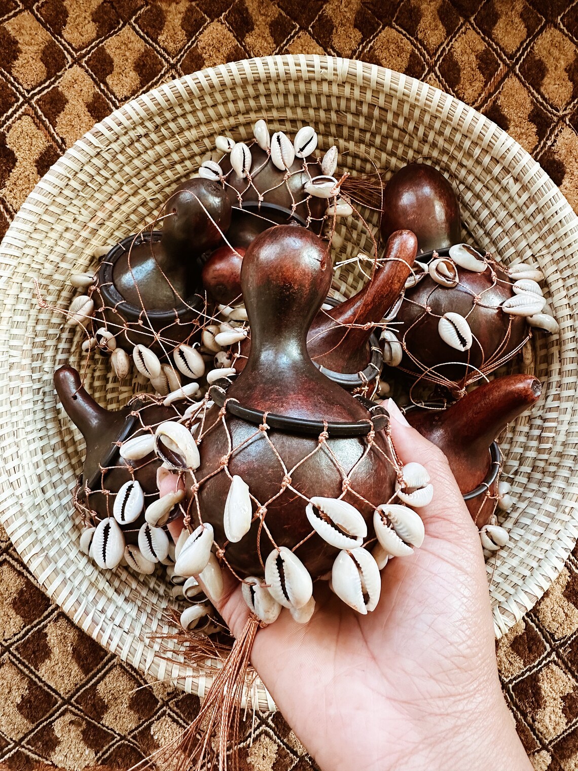 Small Shekere Cowrie Shell Rattle //jabara, Axatse, Netted Cowrie Shell ...