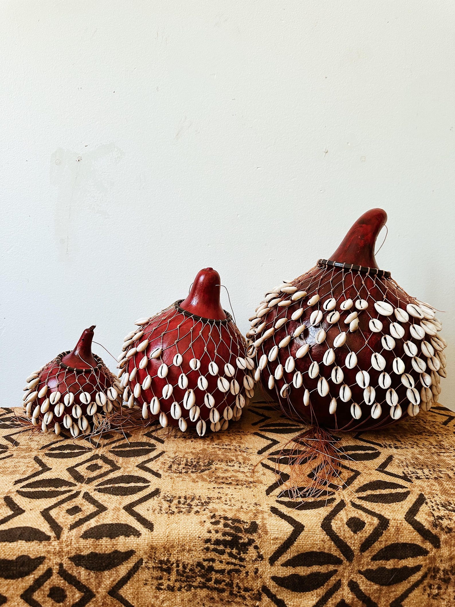Red Shekere Cowrie Shell Rattle //jabara, Axatse, Netted Cowrie Shell ...