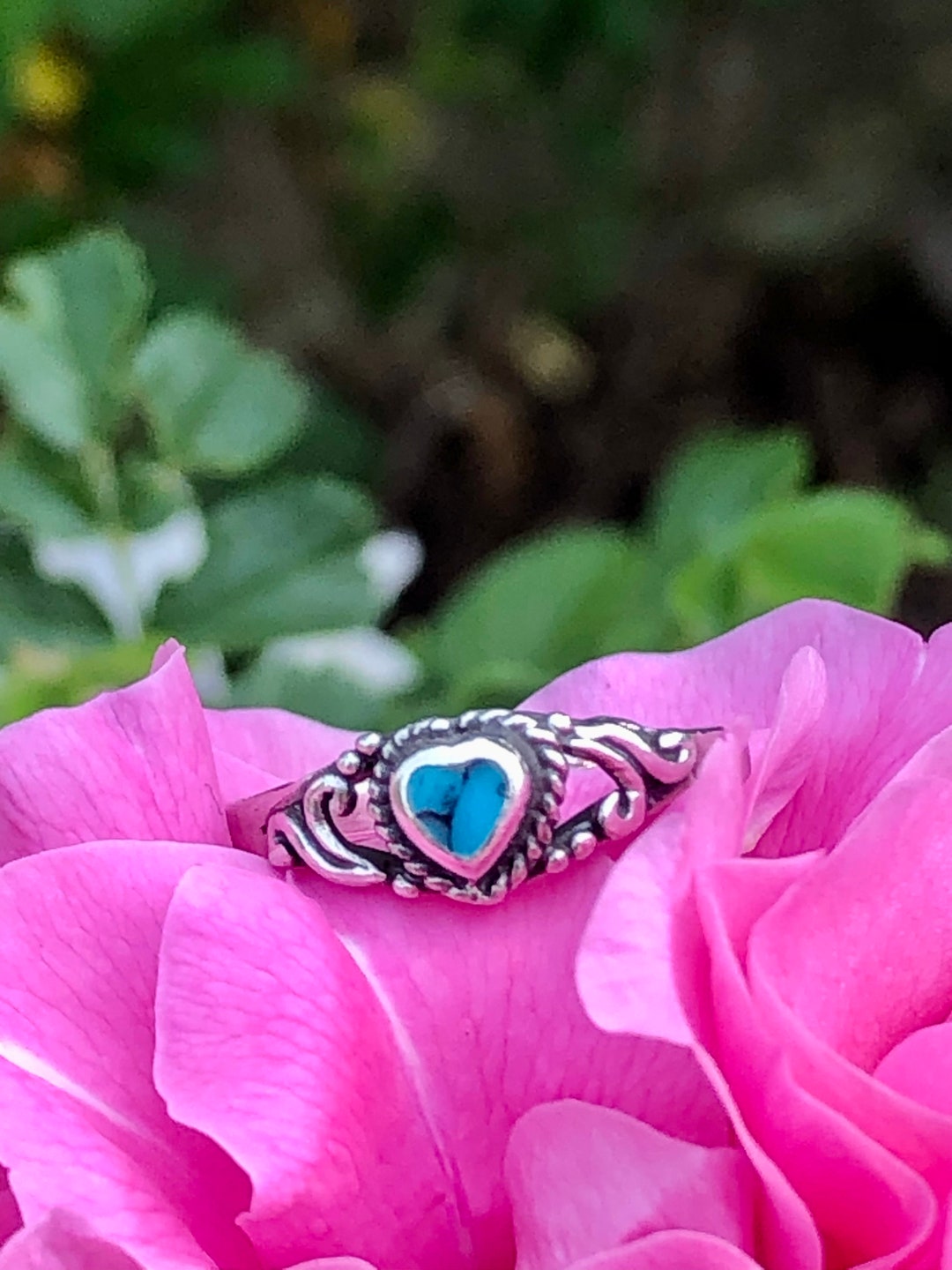925 Turquoise Heart Pinky Ring - Etsy
