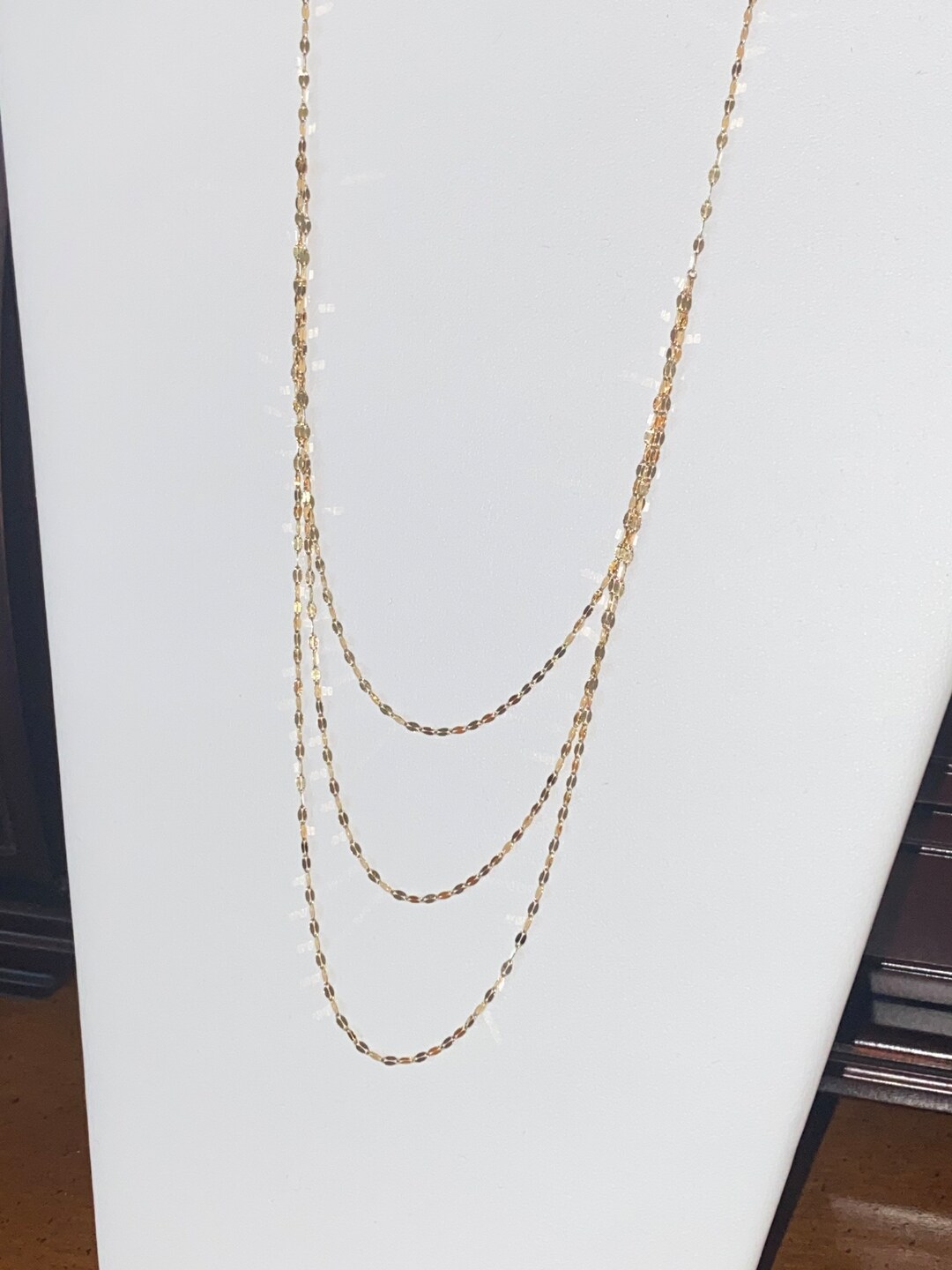 Estate 3 Strand Mirror Link Graduated Waterfall Necklace, 10KT Yellow ...