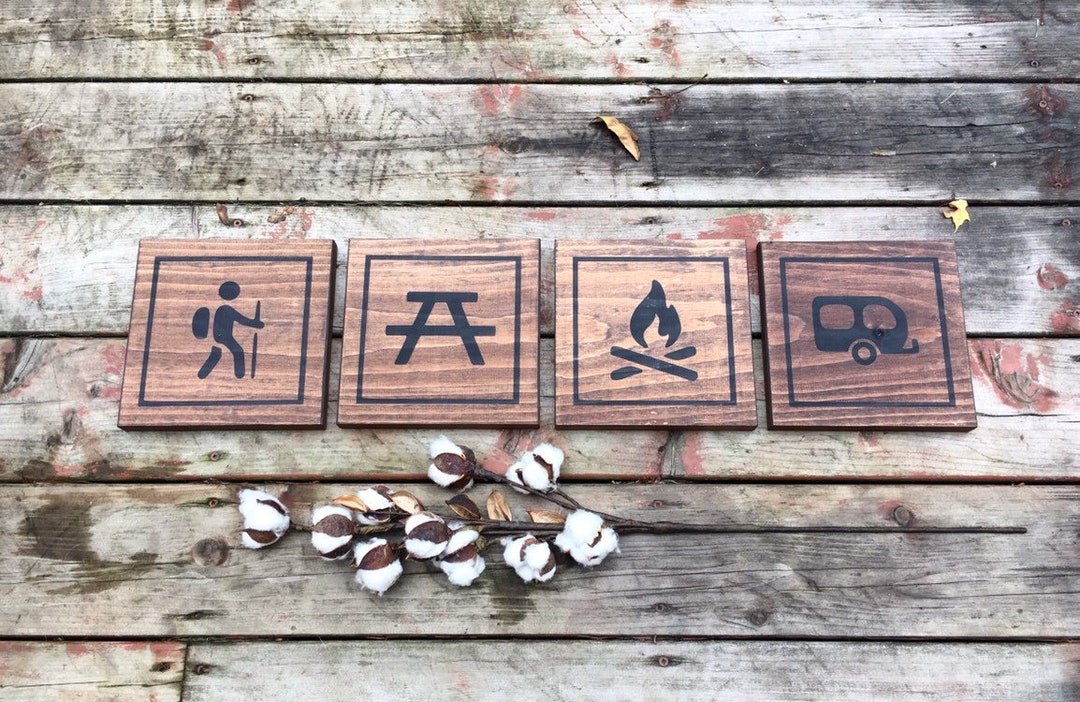 Recreation Symbol Signs Wood, Camping Wooden Sign, Fishing Gifts for ...
