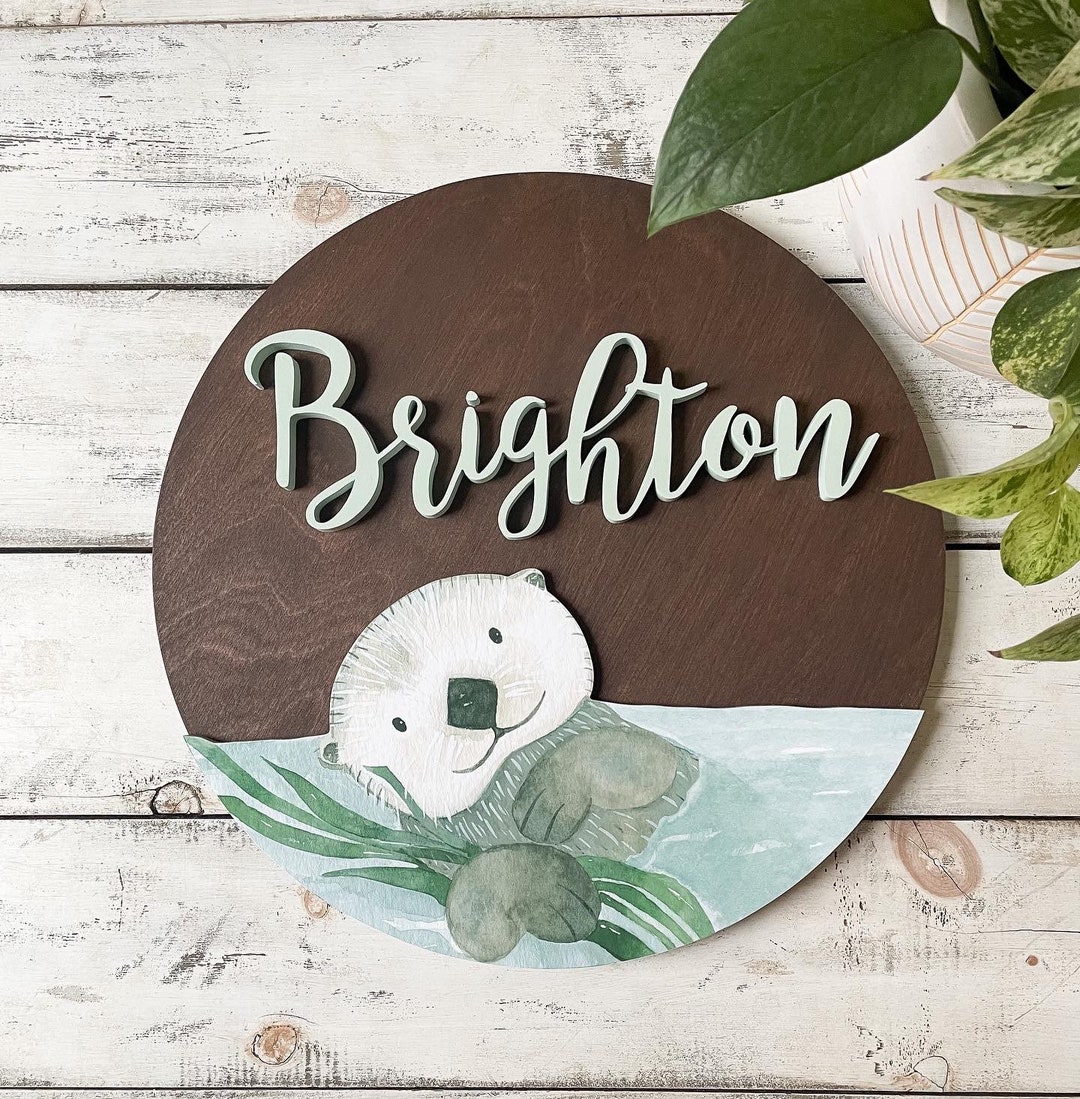 Animal Nursery Name Sign Wood, 16" Round, Custom Baby Sign Wooden ...