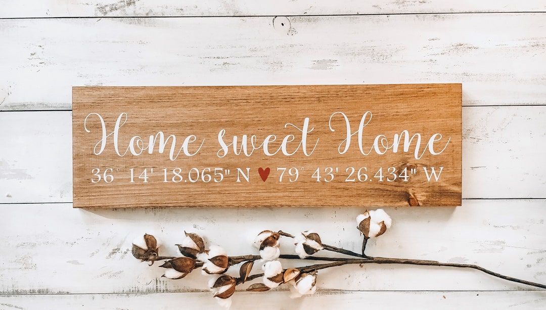 Home Sweet Home Sign Personalized, GPS Coordinates Gift, Housewarming ...
