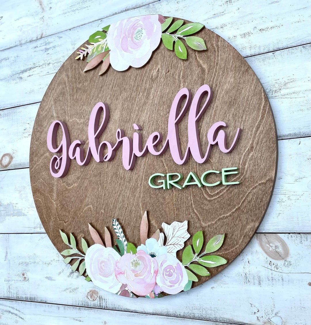 3D Wood Sign for Nursery, Wood Sign With Flowers, Custom Baby Name Sign ...