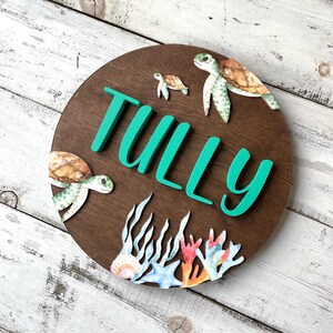 Sea Turtle Nursery Decor, 16" Round, Sea Turtle Name Sign Wood, Baby ...