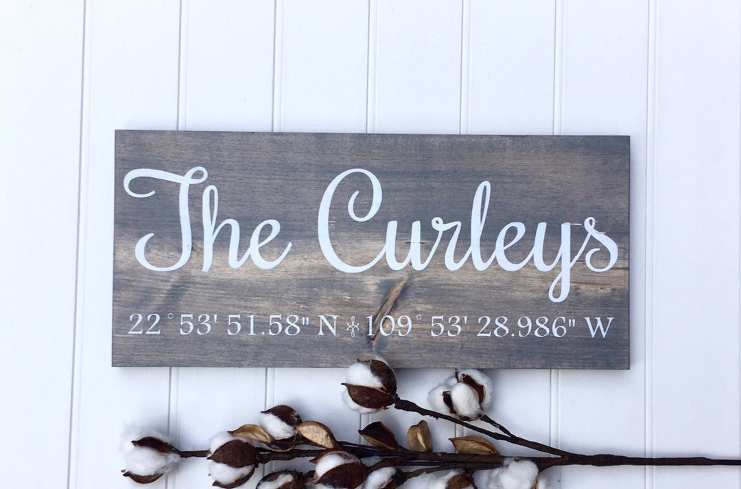 GPS Coordinate Sign Wooden, House Warming Gifts New Home, Last Name ...