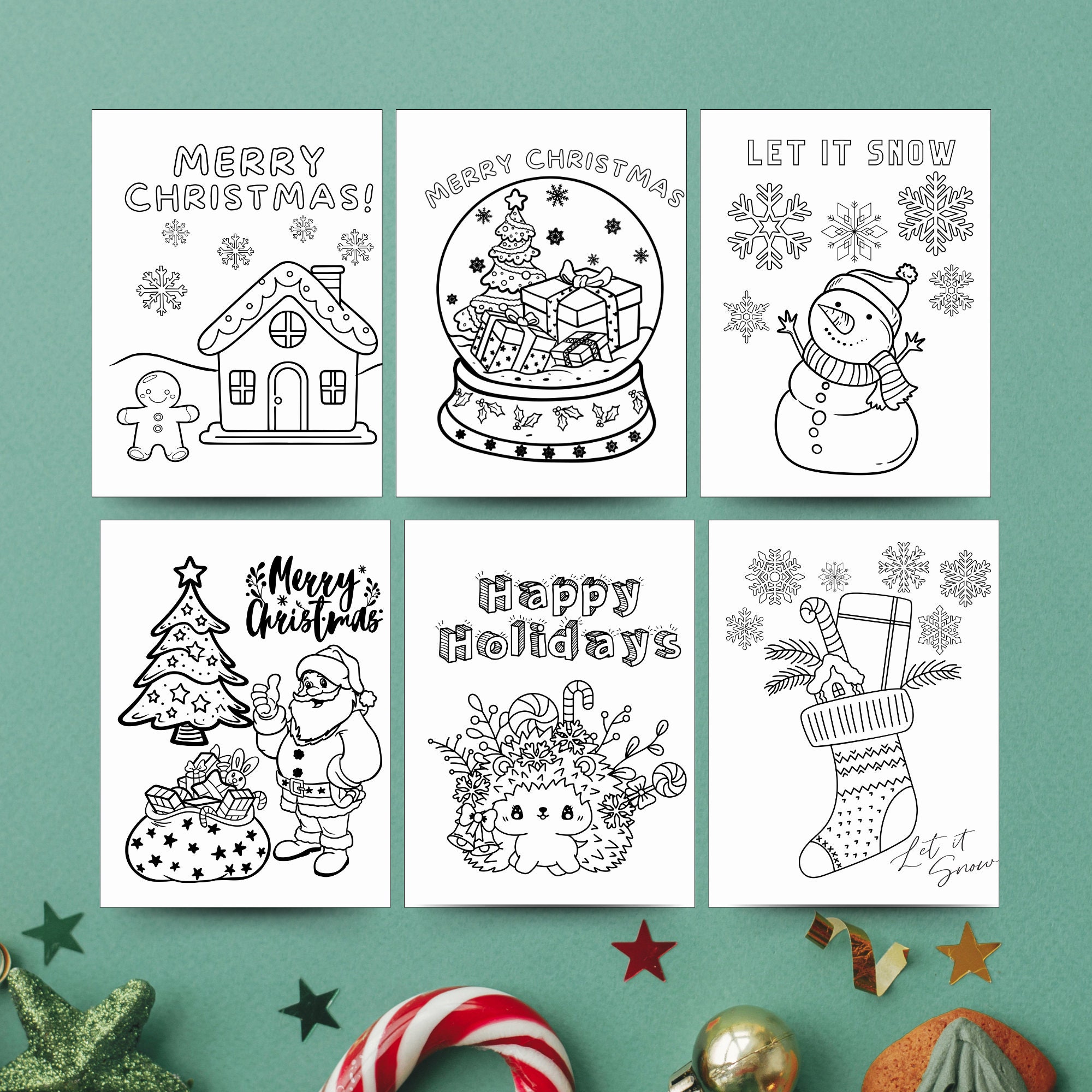 Christmas Coloring Page Bundle, Holiday Coloring Page Bundle, Printable ...