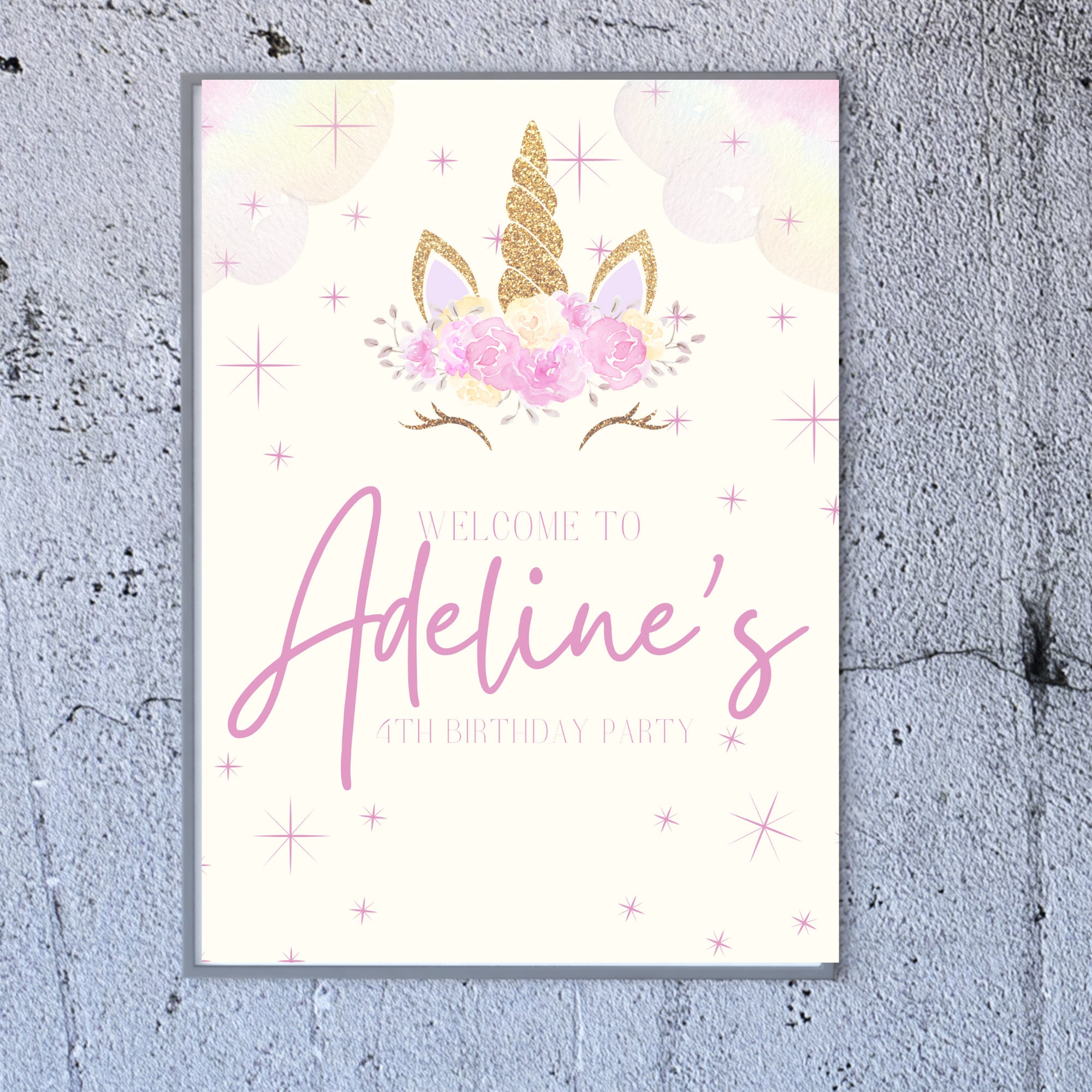 Editable Unicorn Welcome Sign | Canva Template | Pastel Unicorn Party ...