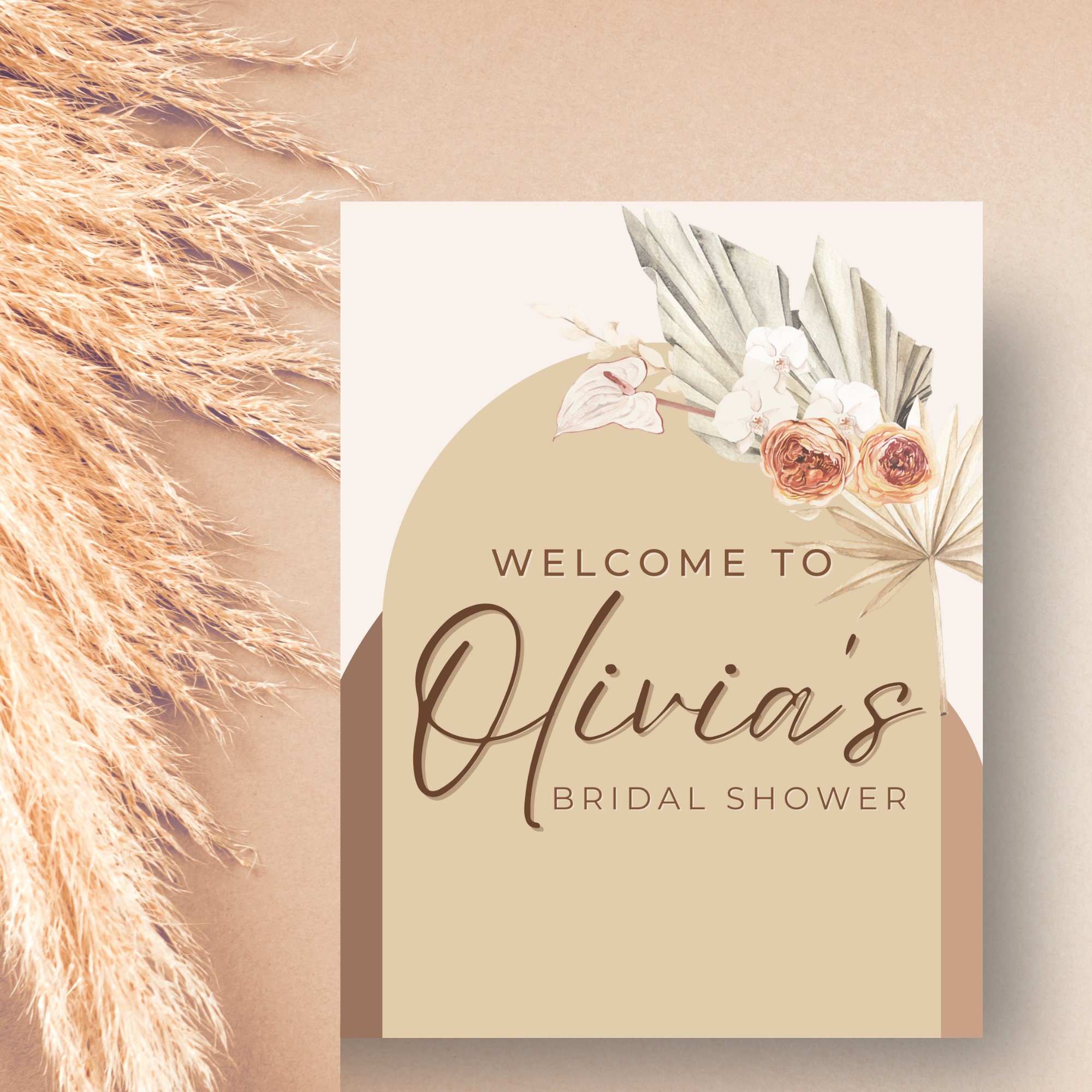 Editable Boho Pampas Welcome Sign Canva Template Pampas Boho Party ...