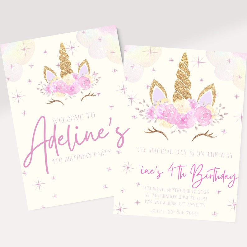 Editable Unicorn Invitation | Unicorn Welcome Sign | Unicorn Birthday ...