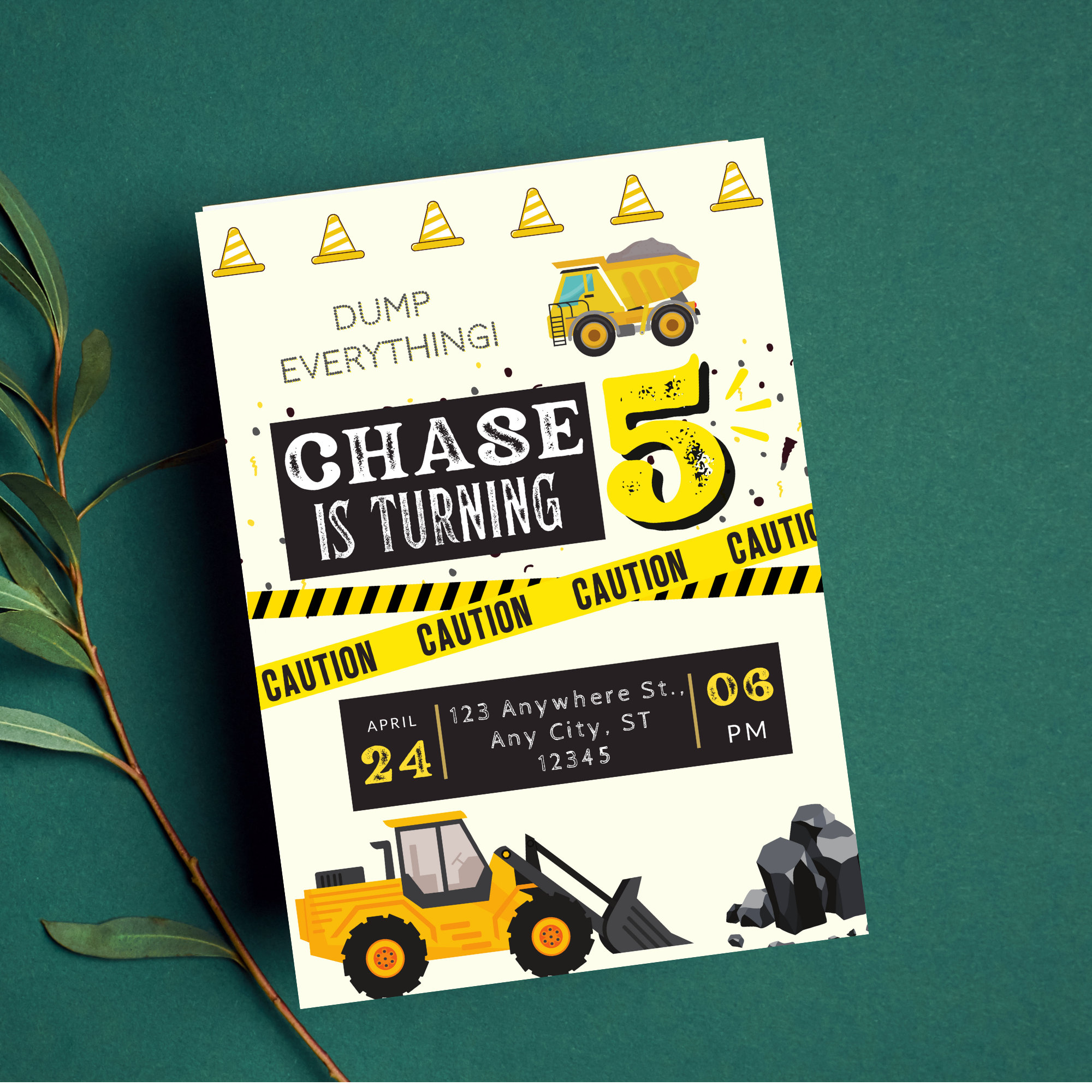 Editable Construction Invitation Construction Invite Template Birthday ...