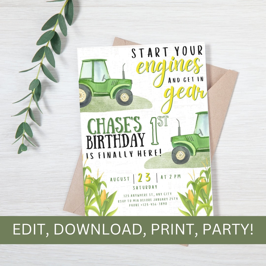 Editable Tractor Invitation | Farm Party Invitation | Canva Template ...