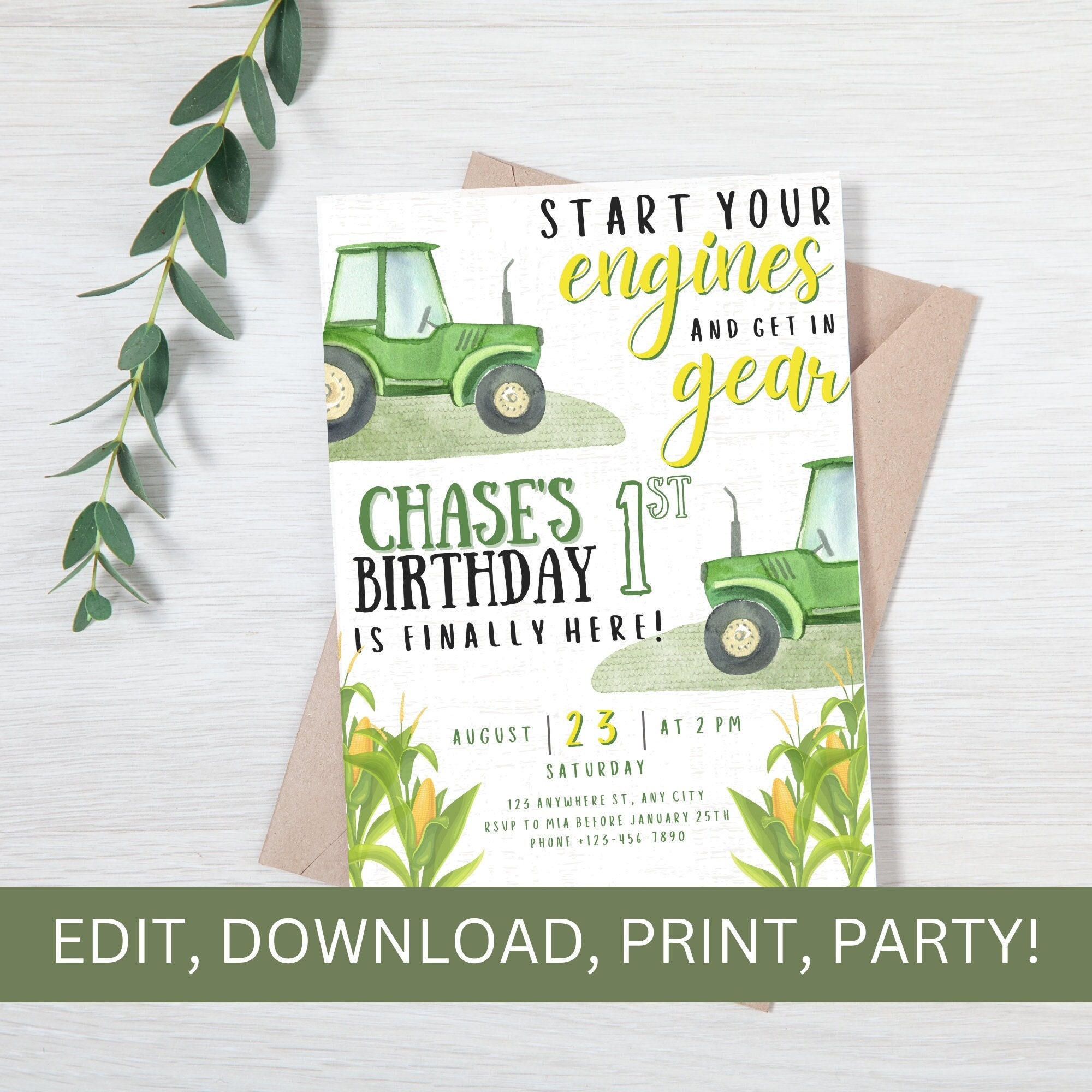 Editable Tractor Invitation | Farm Party Invitation | Canva Template ...
