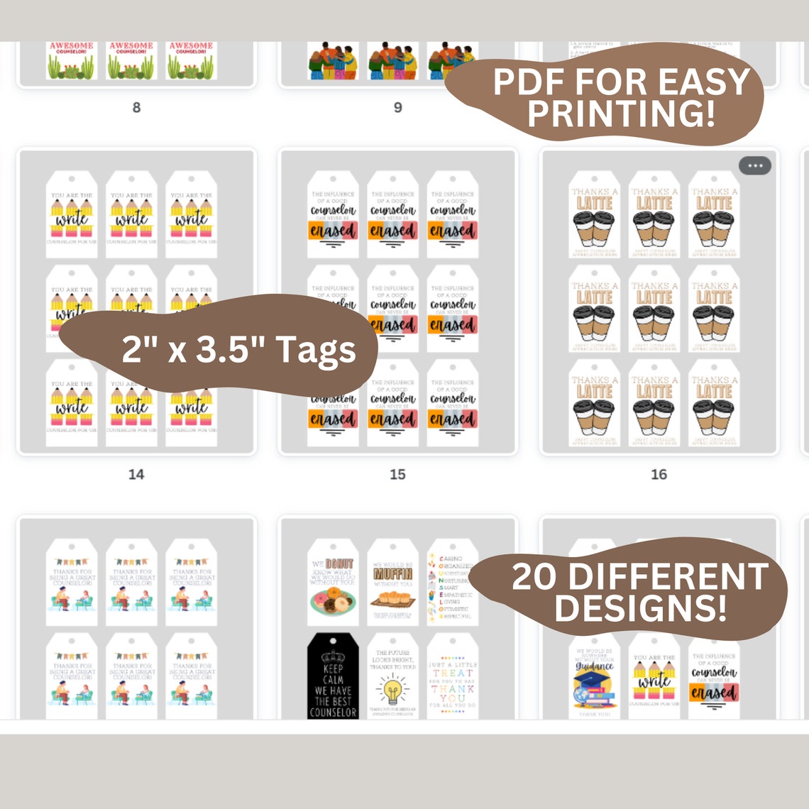 Counselor Appreciation Tags Guidance Counselor Thank You Tags Printable ...