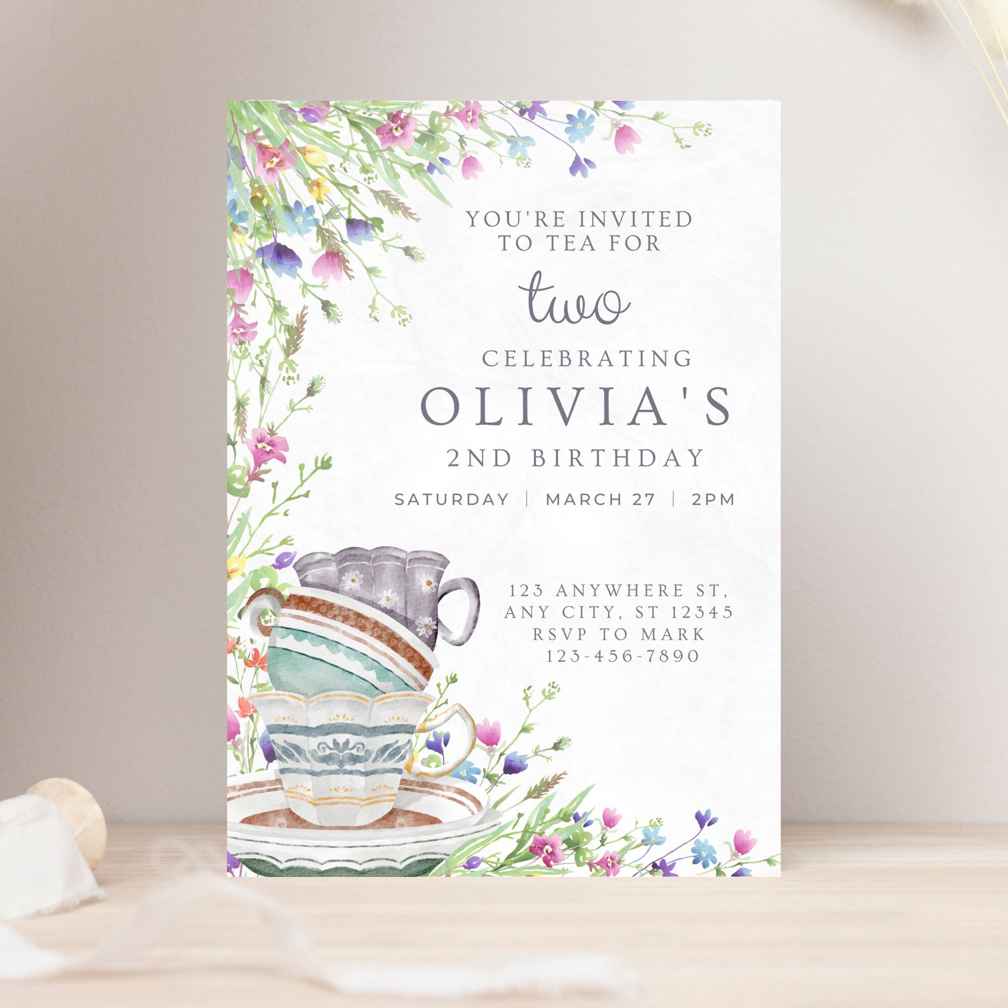 Tea Party Birthday Invitation | Editable Tea for Two Party Invite | Tea ...