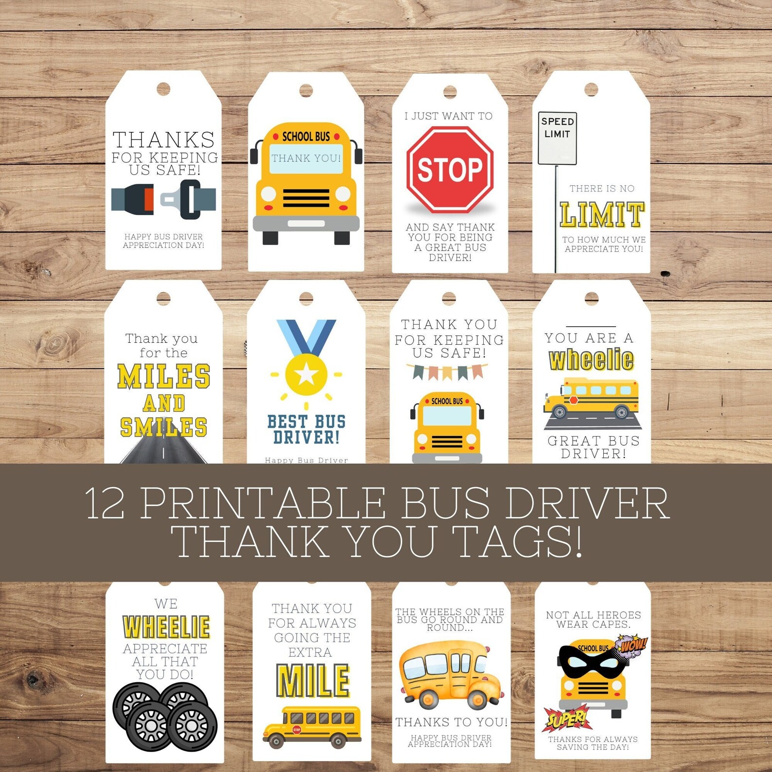 Bus Driver Appreciation Tags Bus Driver Thank You Tags Printable Thank ...