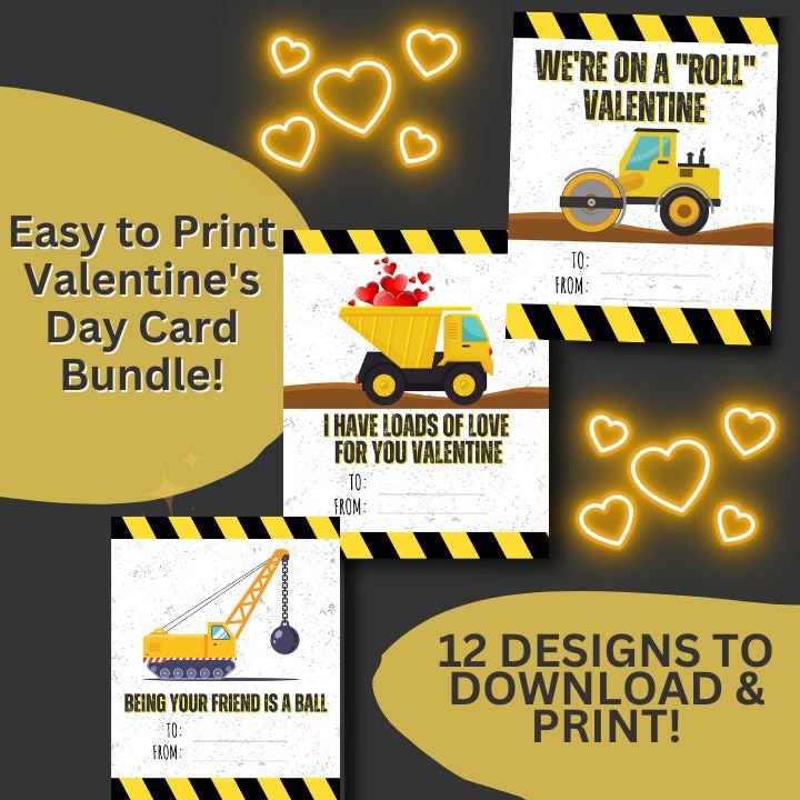 Construction Valentine Cards Printable PDF Valentines Valentine SVG ...