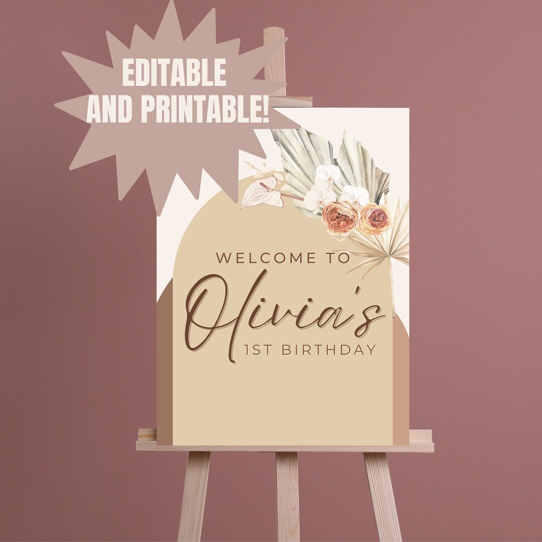 Editable Boho Pampas Welcome Sign | Canva Template | Pampas Boho Party ...