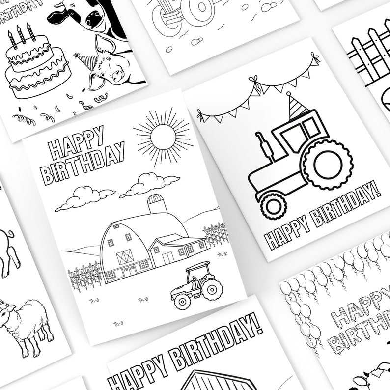 Farm Birthday Coloring Page Bundle, Birthday Coloring Page Bundle ...