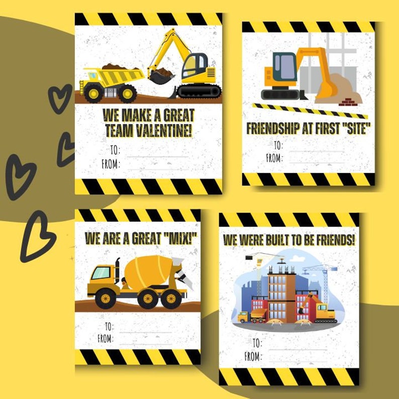 Construction Valentine Cards Printable PDF Valentines Valentine SVG ...