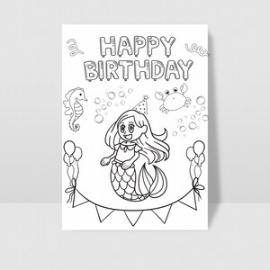 Mermaid Birthday Coloring Page Bundle, Birthday Coloring Page Bundle ...