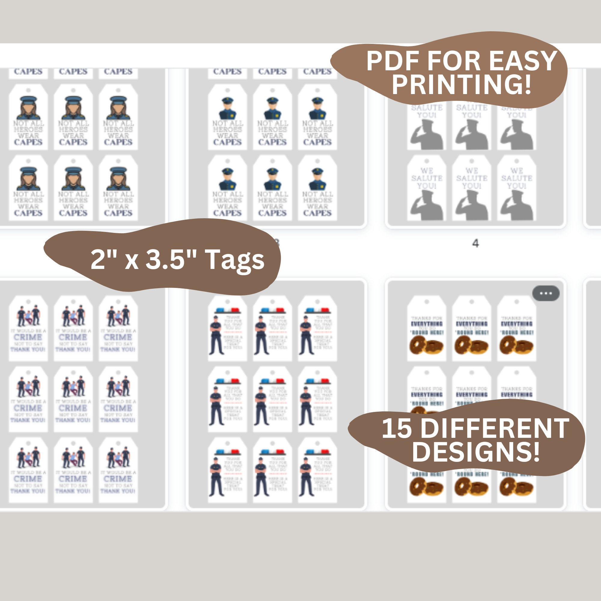 Police Officer Appreciation Tags Police Thank You Tags Printable Thank ...