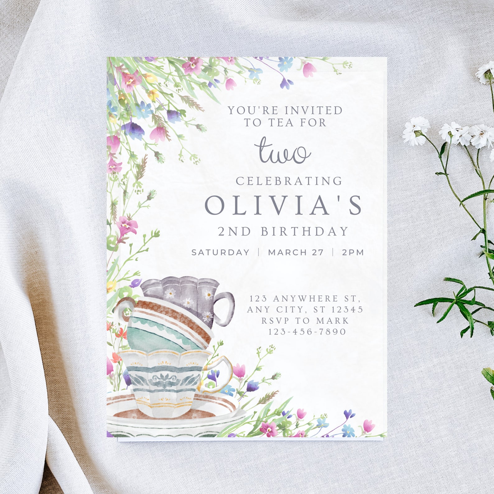 Tea Party Birthday Invitation | Editable Tea for Two Party Invite | Tea ...