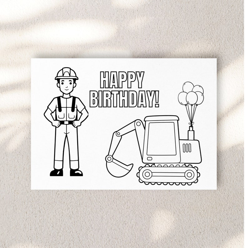 Printable Construction Coloring Pages, Birthday Coloring Page Bundle ...