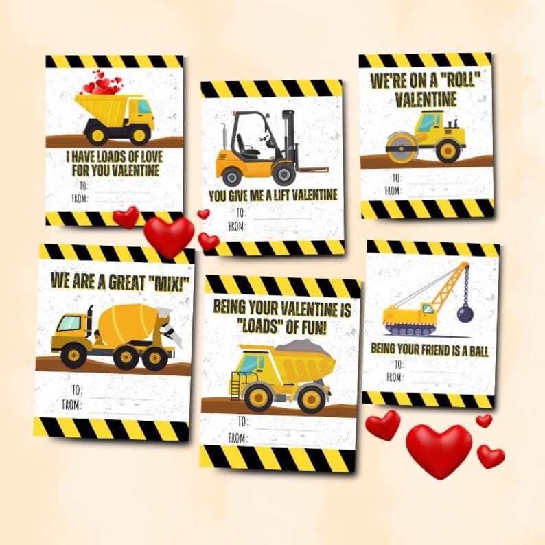 Construction Valentine Cards Printable PDF Valentines Valentine SVG ...