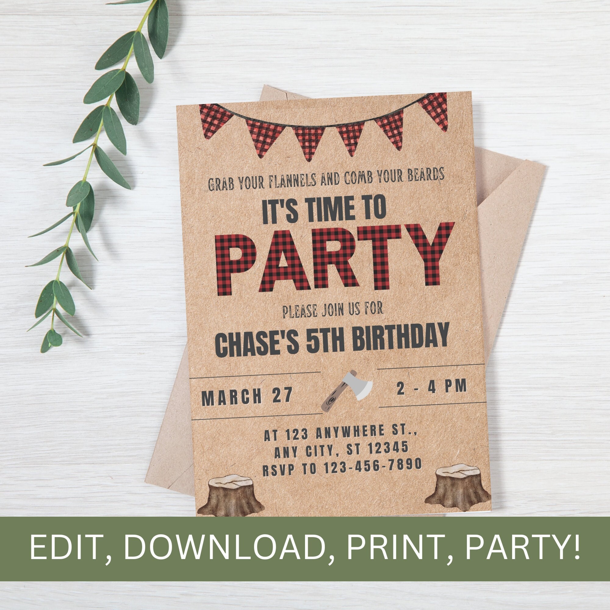Editable Lumberjack Invitation | Canva Template | Lumberjack Party ...