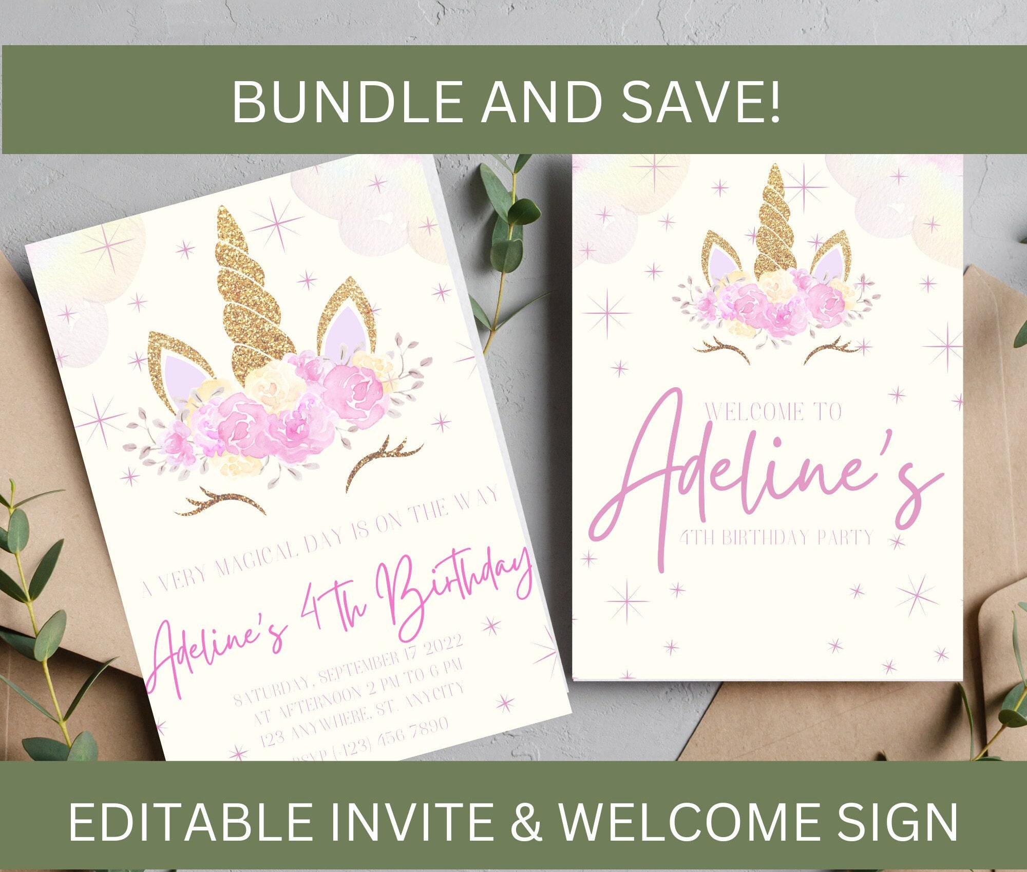 Editable Unicorn Invitation | Unicorn Welcome Sign | Unicorn Birthday ...