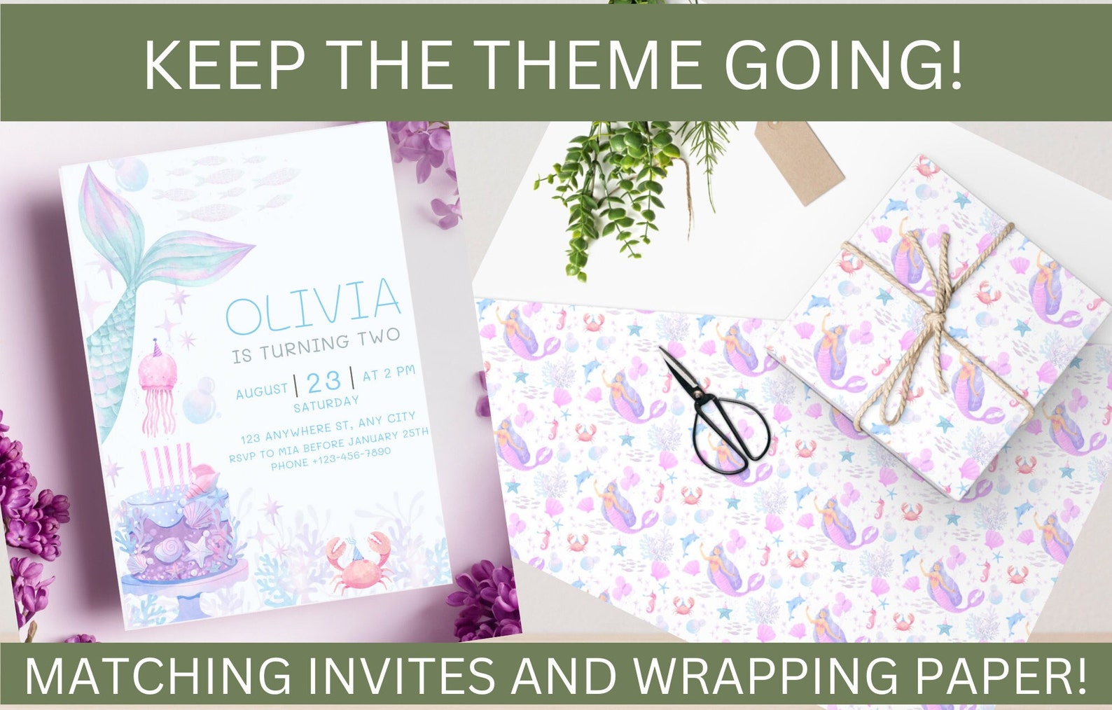 Editable Mermaid Invitation | Canva Template | Pastel Mermaid Party ...