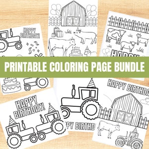 Farm Birthday Coloring Page Bundle, Birthday Coloring Page Bundle ...
