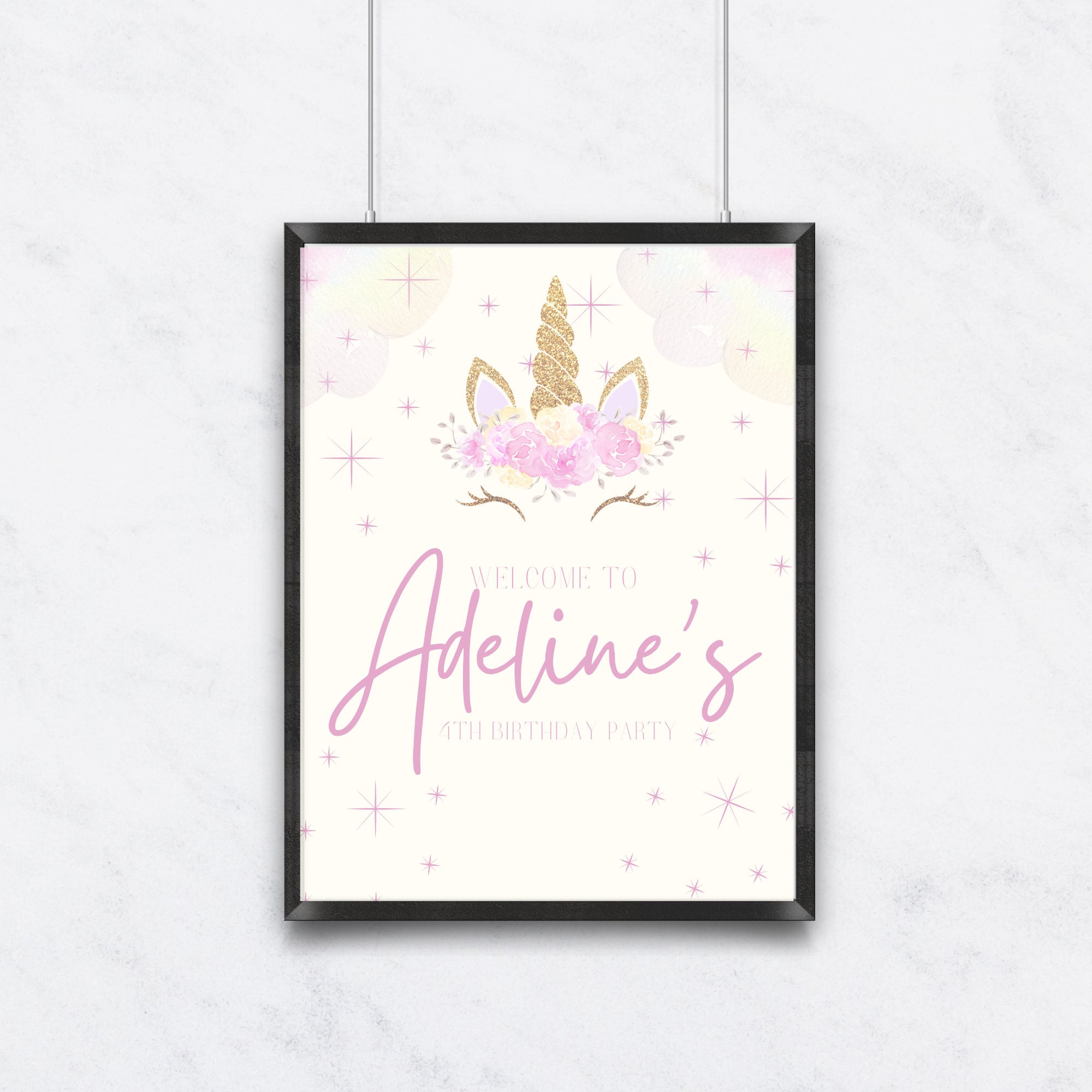 Editable Unicorn Welcome Sign | Canva Template | Pastel Unicorn Party ...