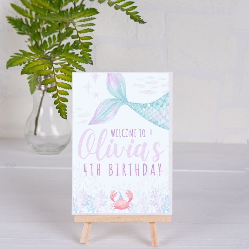 Editable Mermaid Welcome Sign | Canva Template | Pastel Mermaid Party ...