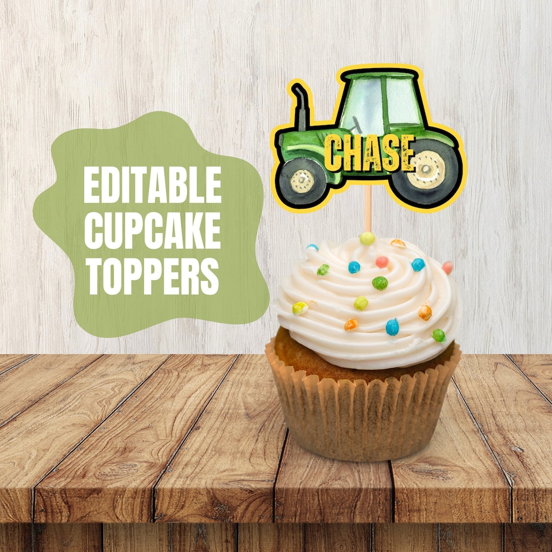 EDITABLE Tractor Cupcake Toppers | Farm Cupcake Toppers | Custom ...