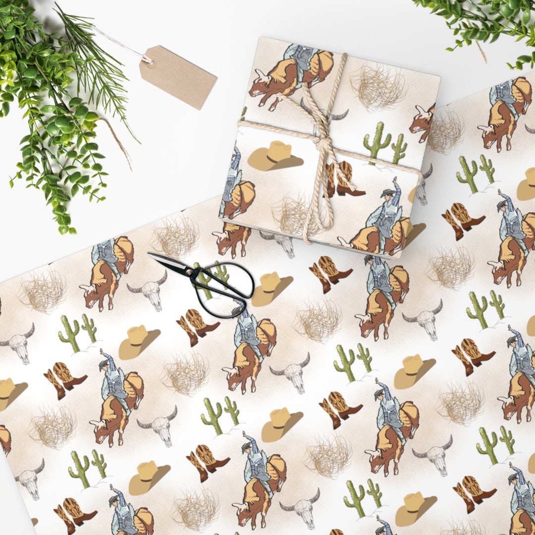 Western Birthday Theme Wrapping Paper cowboy Gift Wrap Cowboy Wrapping ...