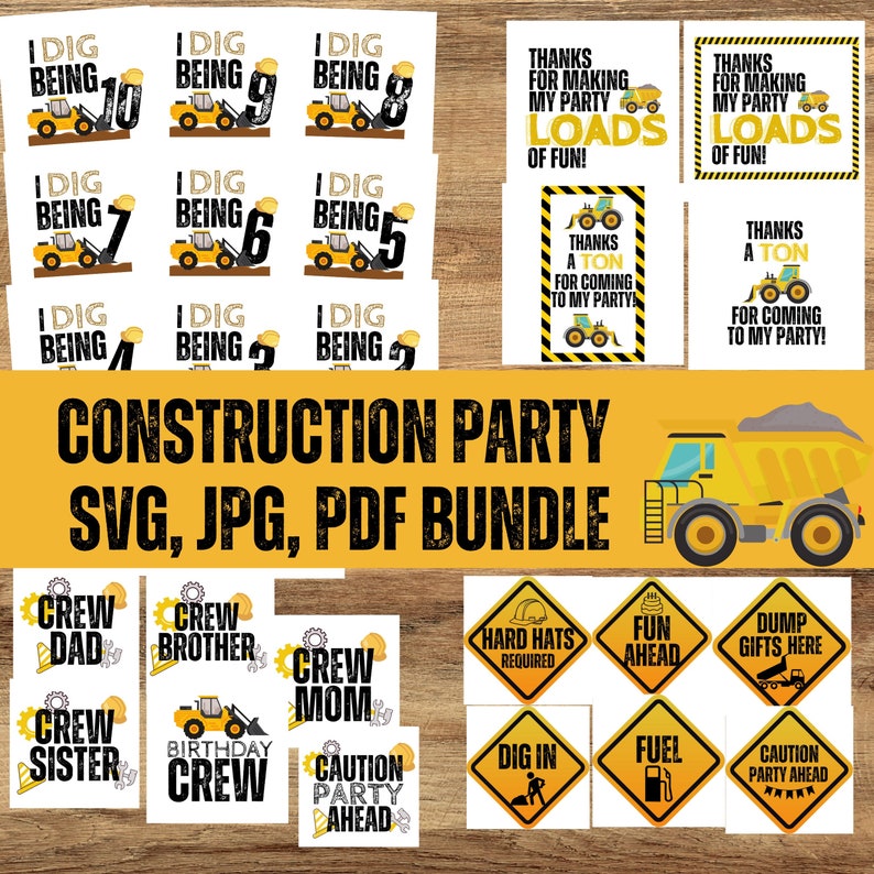 Construction Birthday Party Printable Bundle, SVG, PDF, JPG, Birthday ...