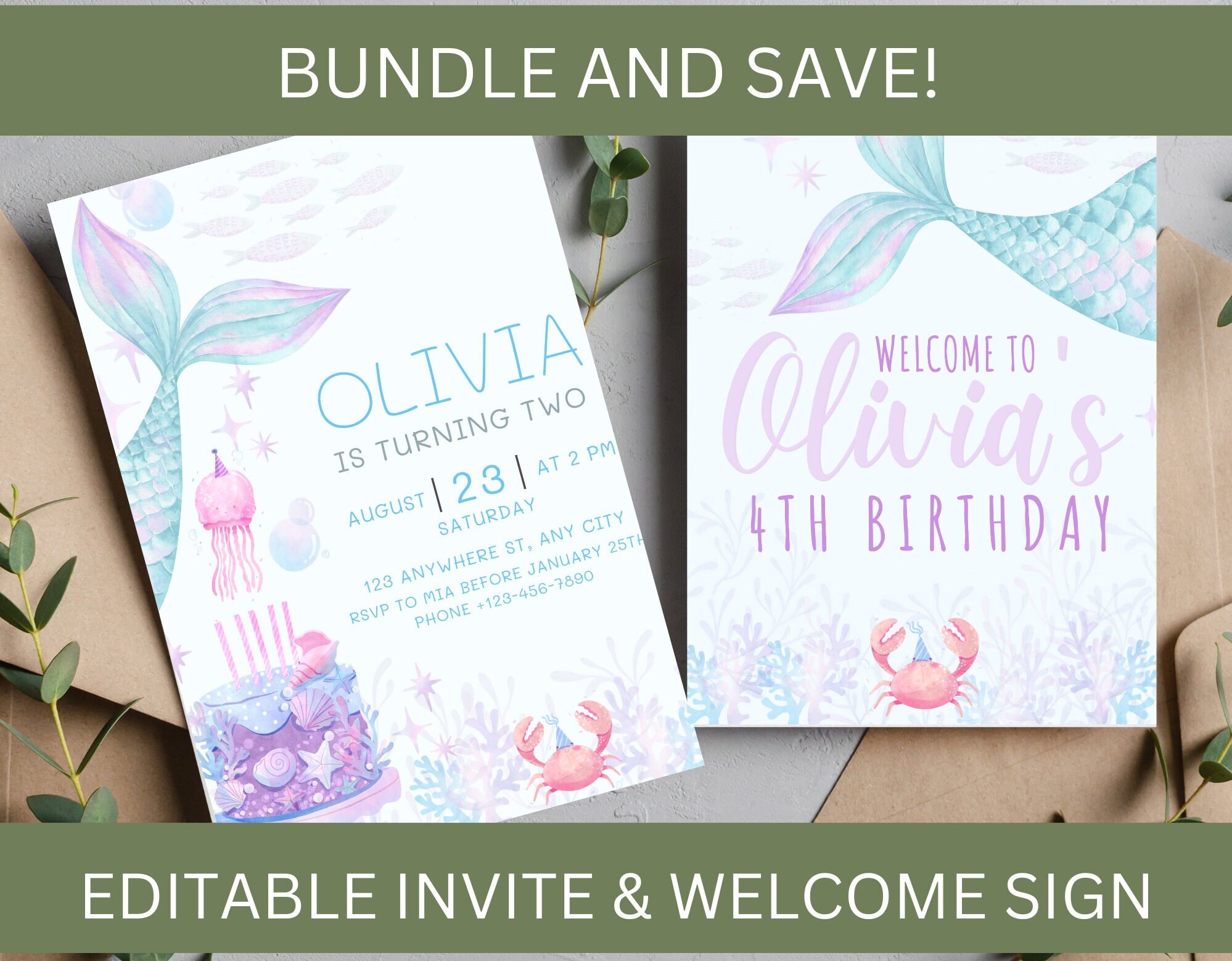 Editable Mermaid Party Bundle Mermaid Invitation Mermaid - Etsy