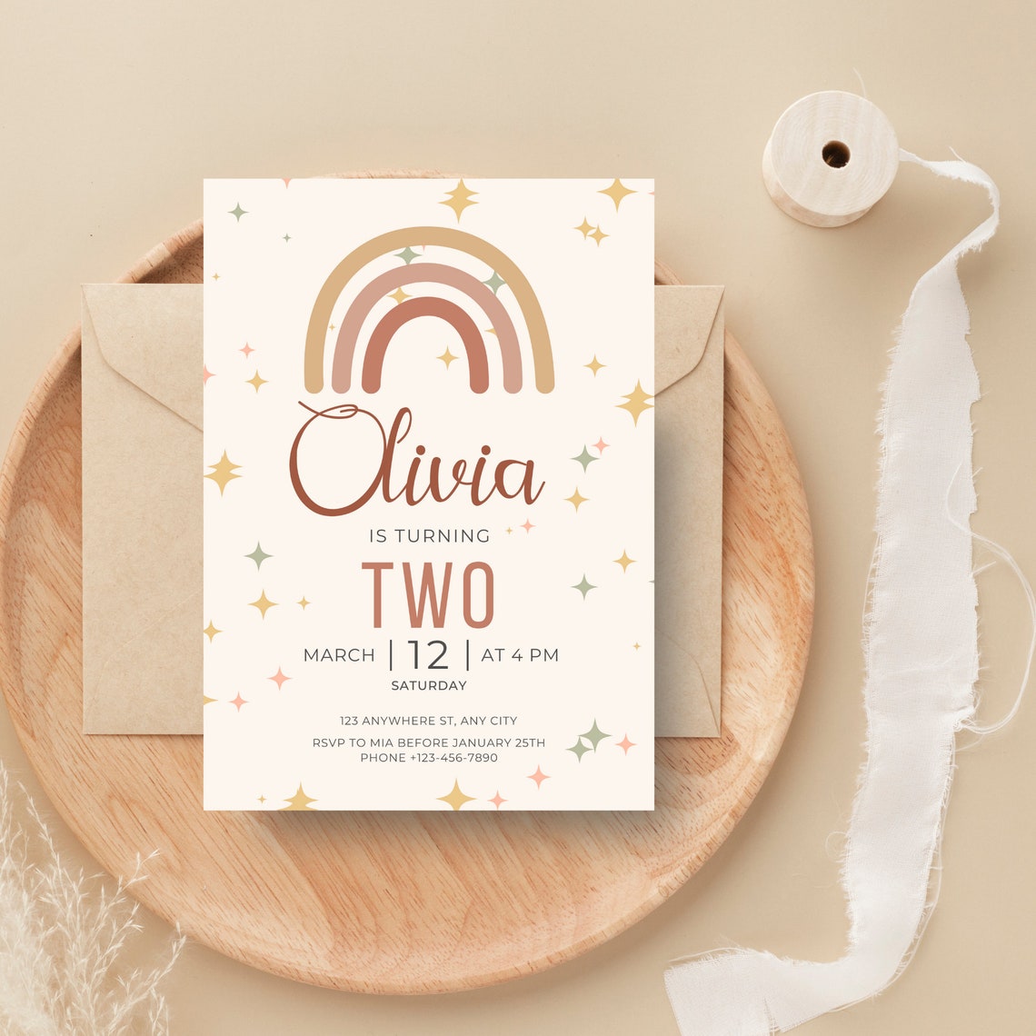 Boho Rainbow Birthday Invitation Editable Rainbow Party Invite Rainbow ...