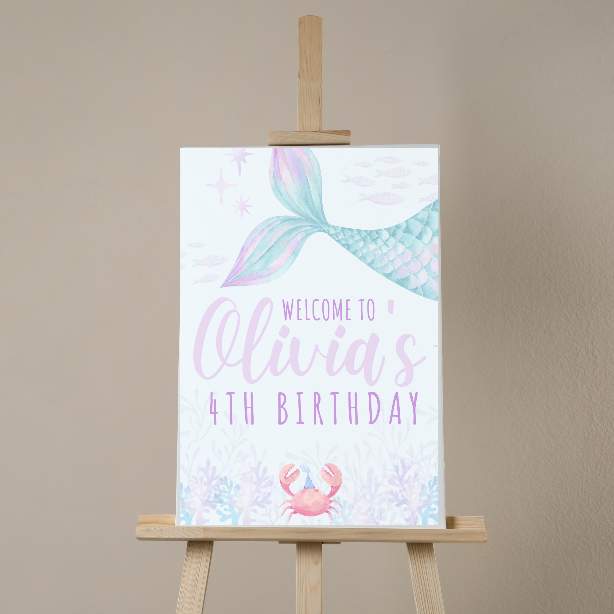 Editable Mermaid Welcome Sign | Canva Template | Pastel Mermaid Party ...