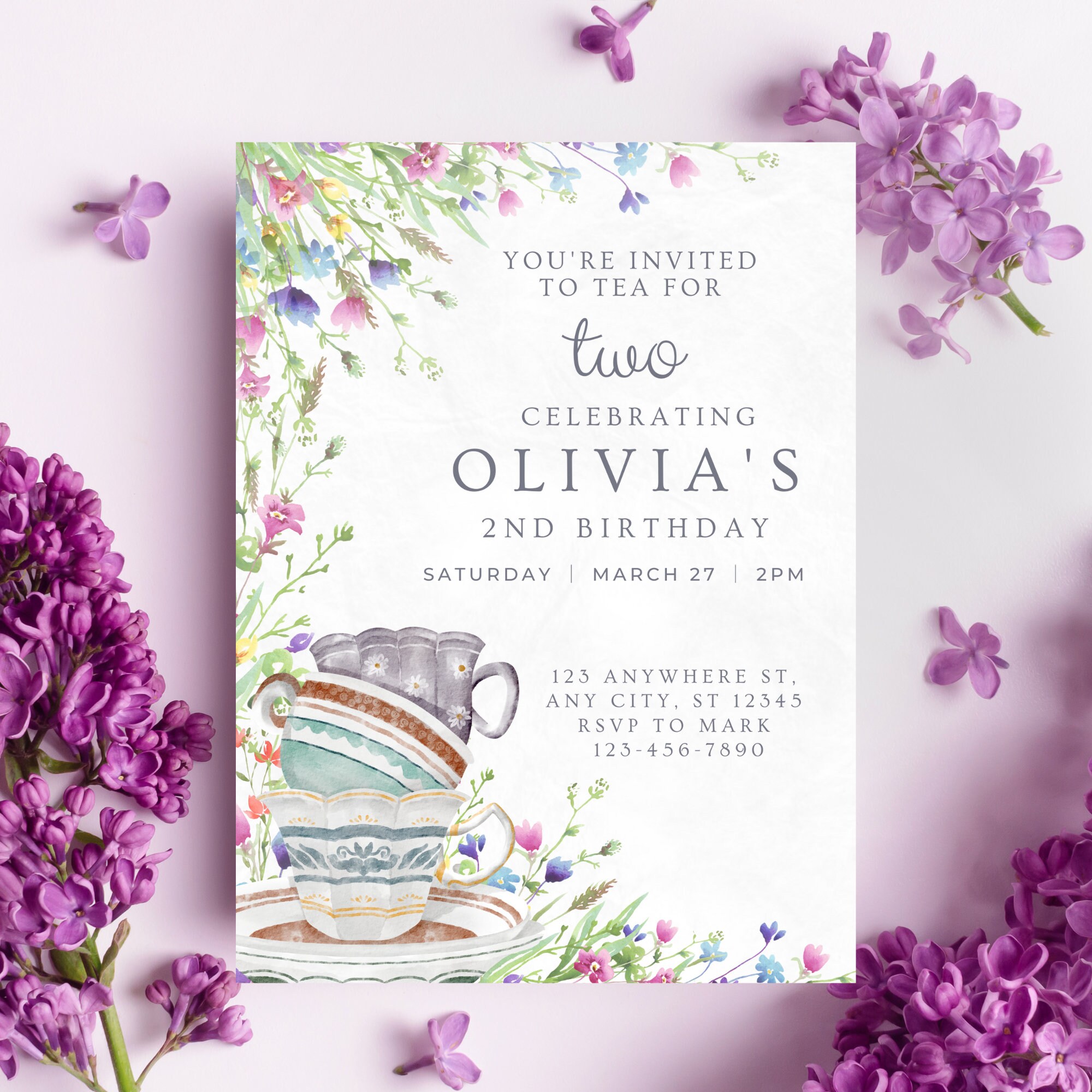 Tea Party Birthday Invitation | Editable Tea for Two Party Invite | Tea ...