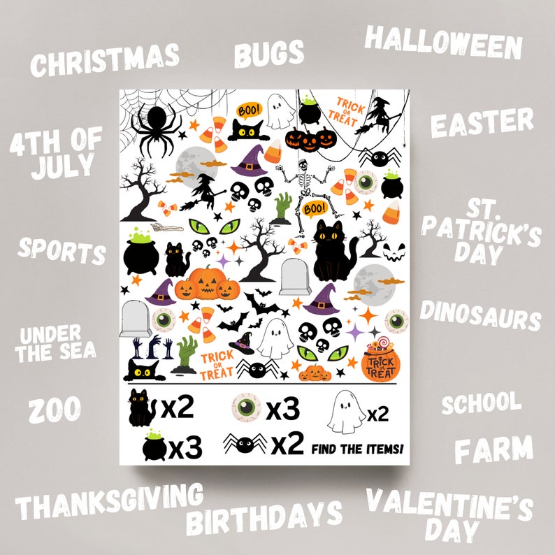 I Spy Printable Activity Page Bundle, Holiday Activity Page Bundle ...