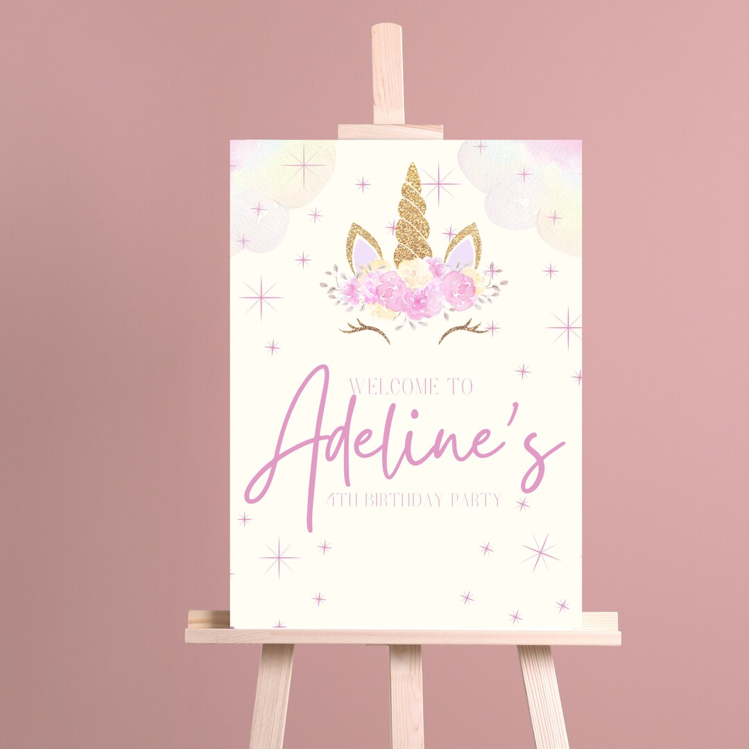 Editable Unicorn Welcome Sign | Canva Template | Pastel Unicorn Party ...