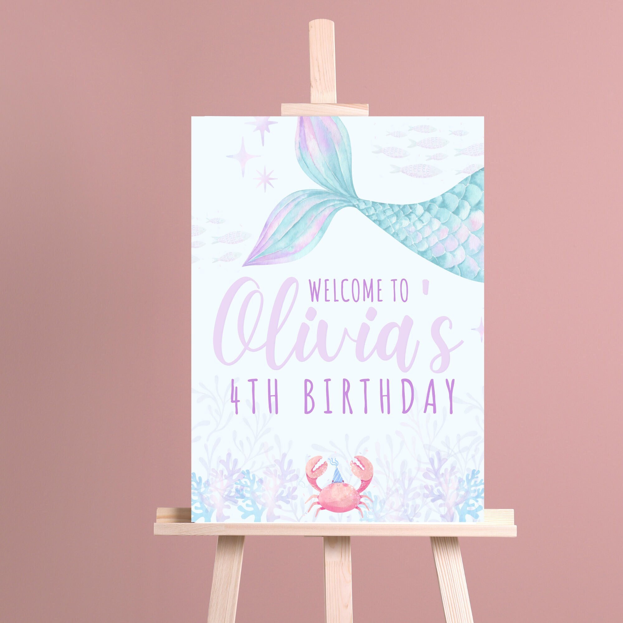 Editable Mermaid Welcome Sign | Canva Template | Pastel Mermaid Party ...