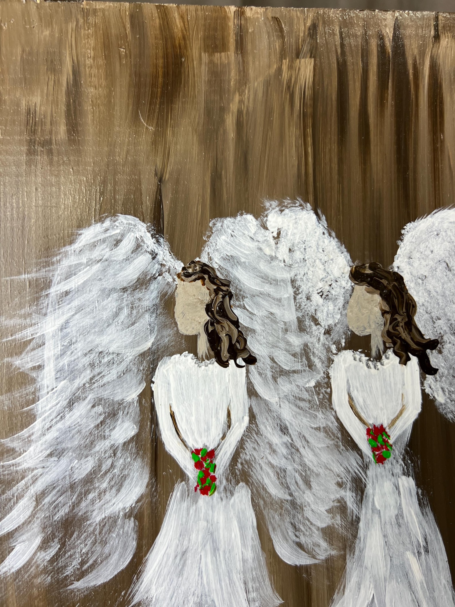 Two Beautiful Angels in White, Acrylic Painting on Wood, One-of-a-kind ...