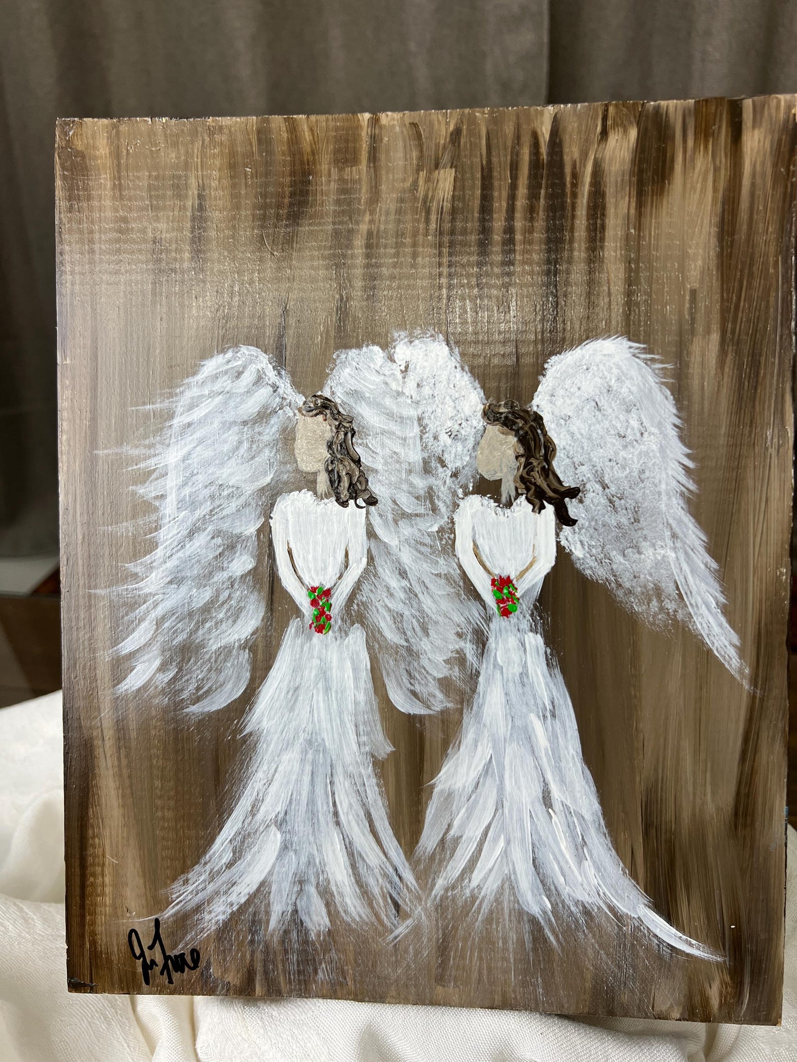 Two Beautiful Angels in White, Acrylic Painting on Wood, One-of-a-kind ...