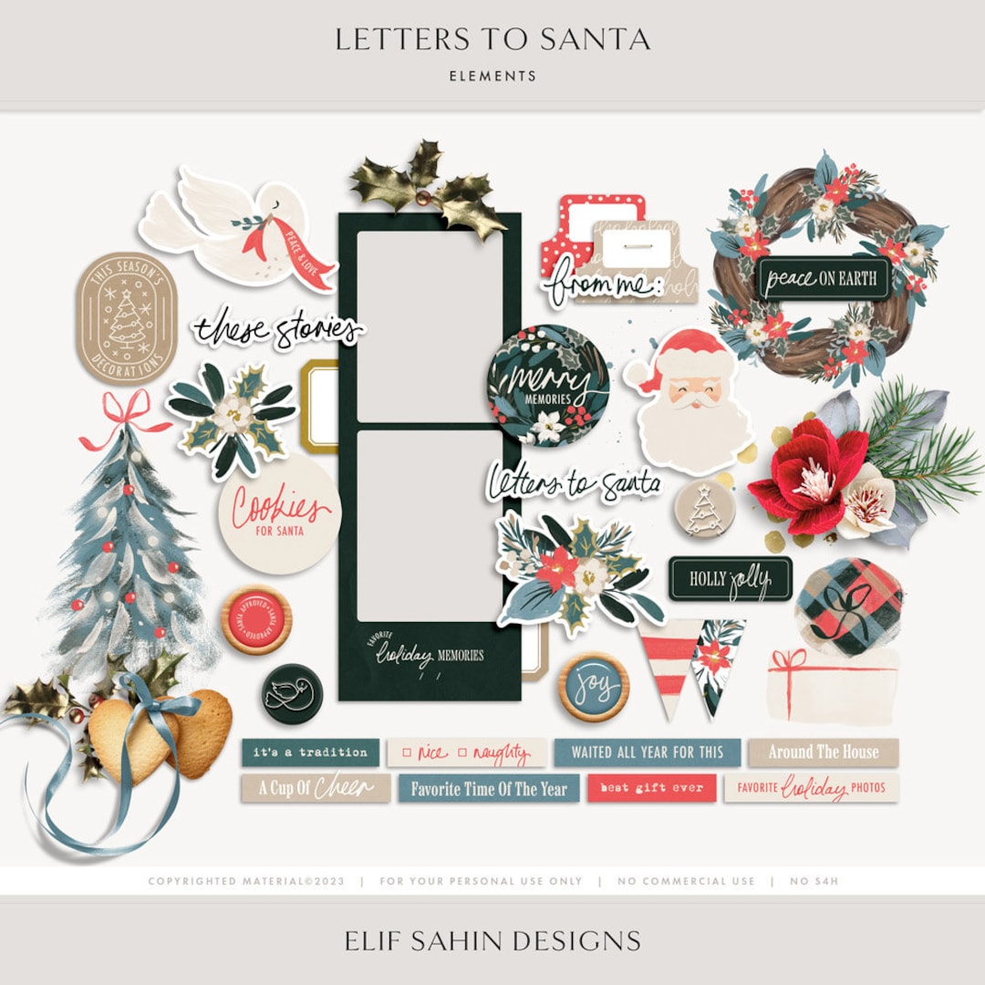 Letters to Santa Digital Scrapbook Kit, Paper Ephemera, Christmas ...
