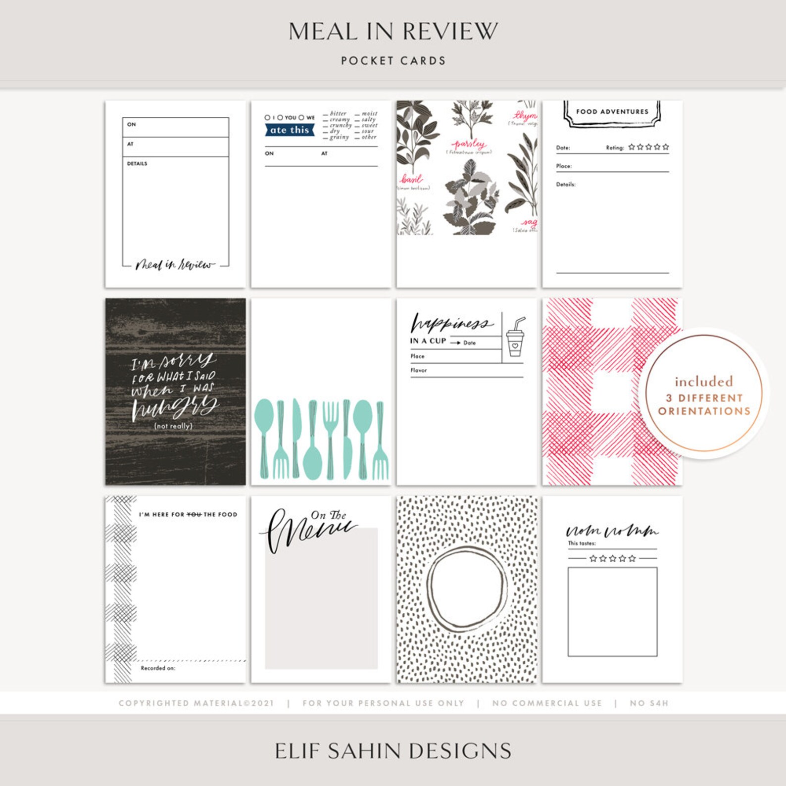 Meal in Review Scrapbooking Cards Food Journaling Cards Digital Pocket ...